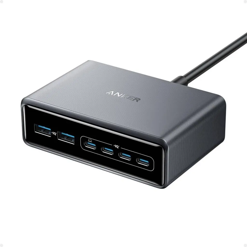 Prime Stoni brzi punjač GaN, 200W, 6-portova (4xUSB-C i 2xUSB-A), Srebrni