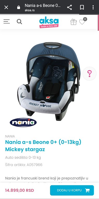 Autosedište 0-13 kg Nania Mickey