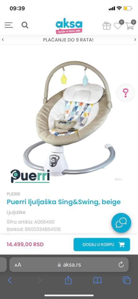 Nekorišćena Ljuljaška za bebe Sing&Swing