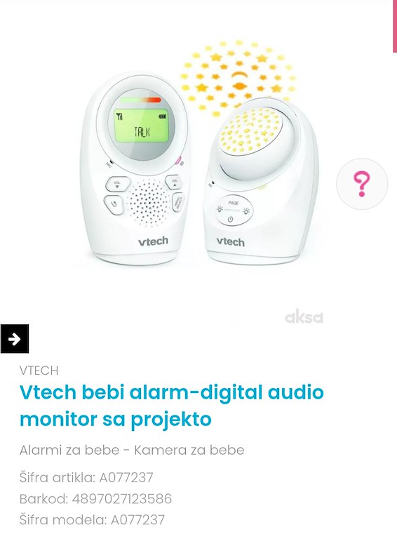 VTech Bebi alarm monitor sa projektorom