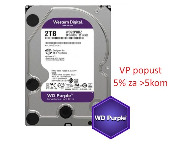 HDD 3.5 * 2TB WD22PURZ WD Purple 24/7 5400RPM 256MB SATA3