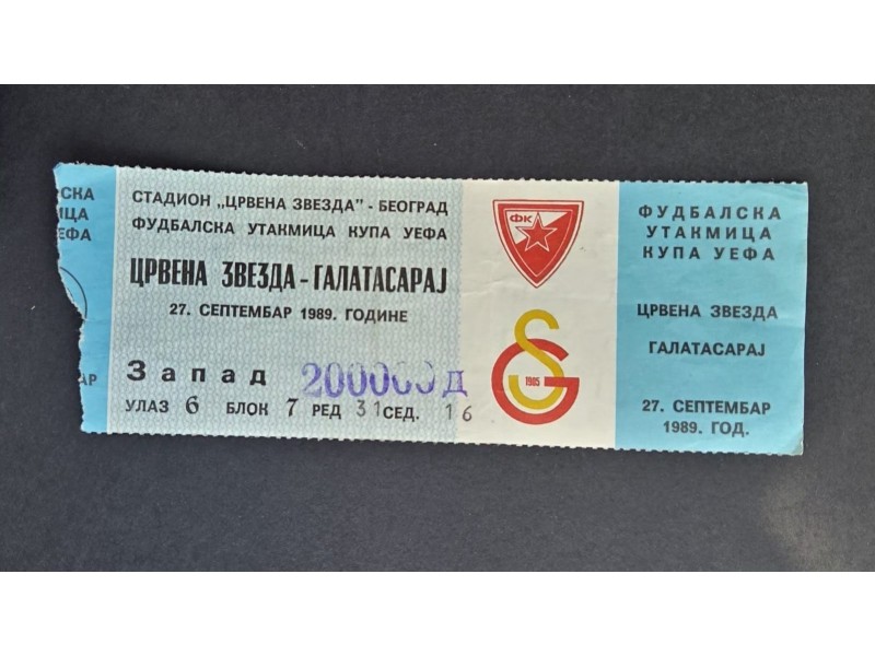 Fudbal FK Crvena zvezda -Galatasaraja 1989