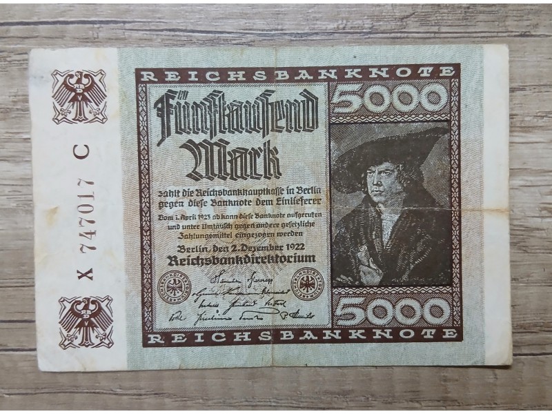 N 290 - Nemačka - 5000 mk 1922 - opis -