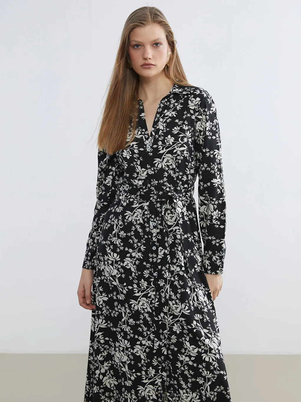 LCW Vision Cvetna Košulja Haljina Od Poplina Sa Pojasom