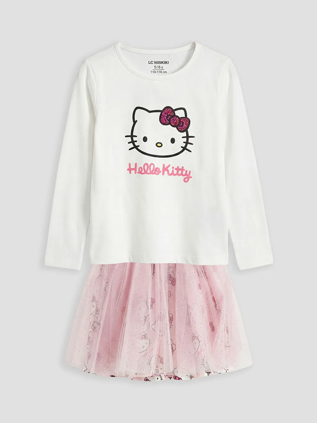 LCW Kids Hello Kitty Štampana Majica Za Devojčice I Suknja Od Tila