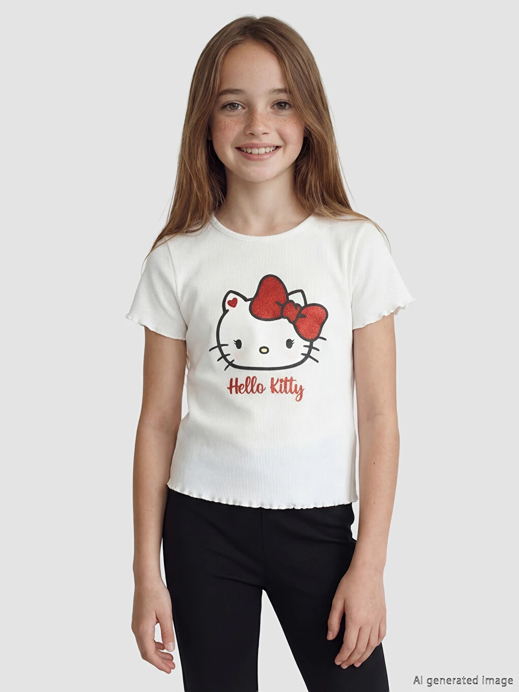 LCW Kids Hello Kitty Štampana Rebrasta Majica Za Devojčice