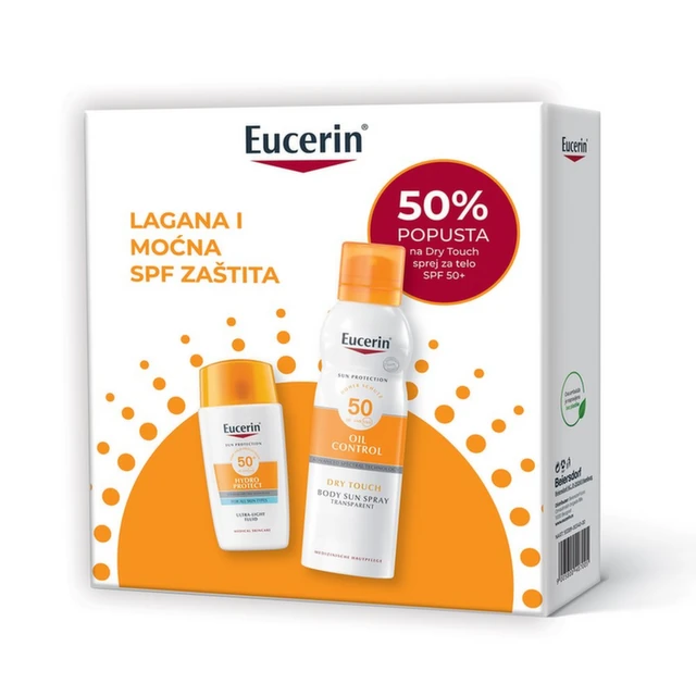 Eucerin Hydro Protect Fluid za zaštitu lica od sunca SPF50 + Dry Touch Sprej za zaštitu kože od sunca SPF 50+ PROMO