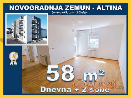 Altina, Zemun – nov dvoiposoban stan 58 m², useljiv odmah, etažno grejanje, parking