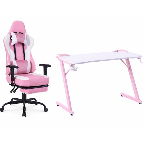 Roze Gejmerski Sto GT22 Pink + Roze Gaming Stolica VON Racer 8280-Pink