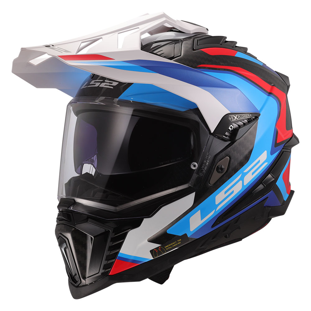 Kaciga LS2 Enduro MX701 EXPLORER CARBON FRONTIER II belo plavo crvena