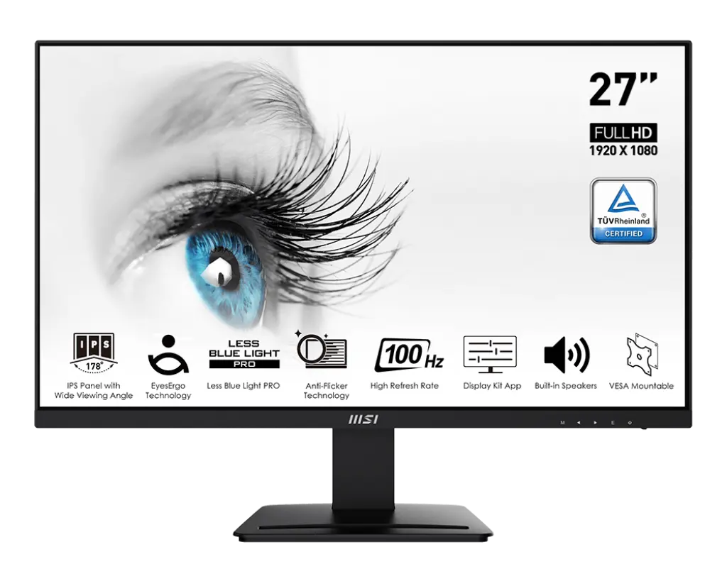 MSI PRO MP273A Monitor, 27", FHD, Flat, IPS, 100Hz, HDMI/DP/VGA, Crni