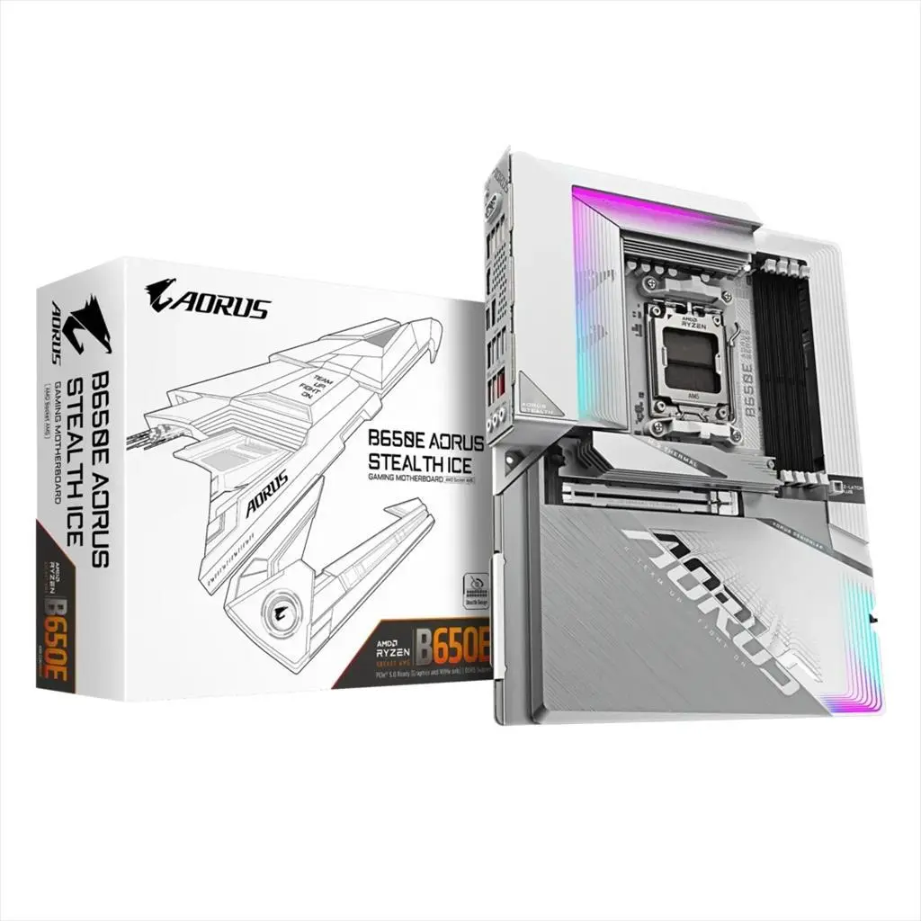 Gigabite matična ploča Am5 B650E Aorus Stealth Ice 4Ksddr5 8000Mhz (O.C), Hdmi, Pci-Ek16 5.0, M.2 Pcie 5.0, 2Ksm.2 4.0, 4Kssataiii