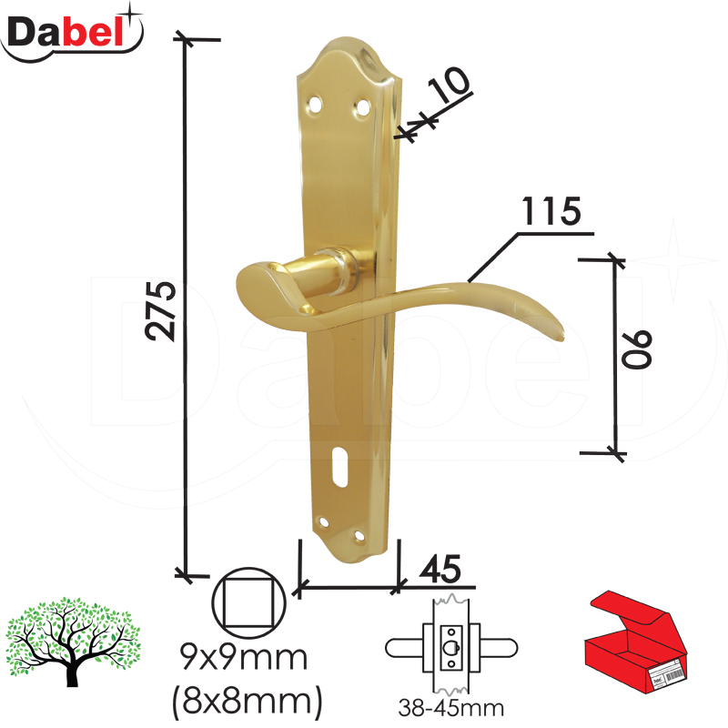 Kvaka šild za vrata MALAGA Ms 8×8/90mm Klj