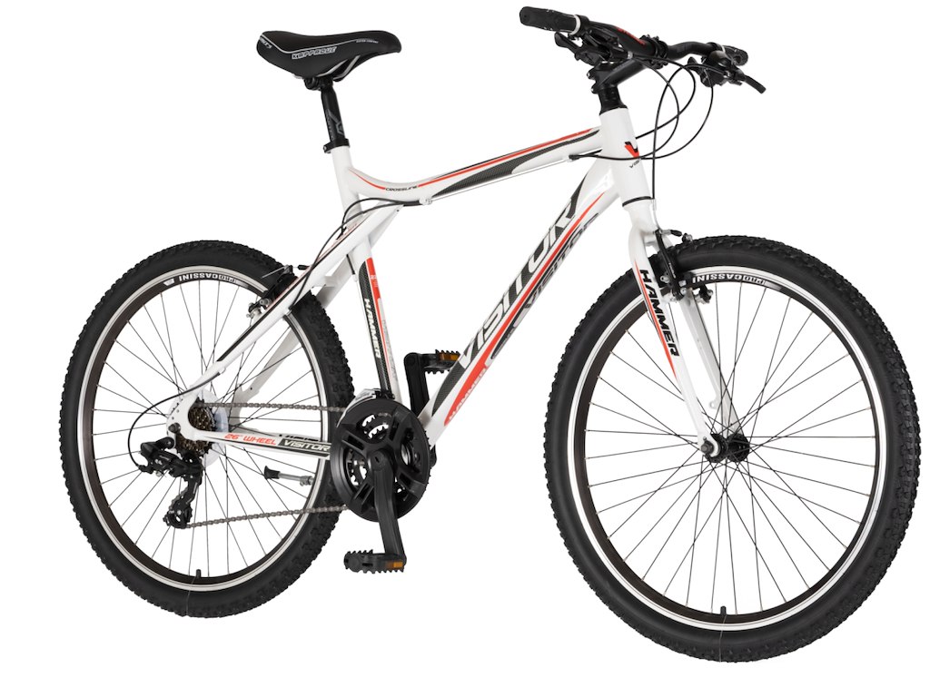 BICIKL MTB VISITOR HAMMER 26" 22" V-BRAKE 21 BRZINA 175-193CM (XL) BELO CRVENI SJAJ UV
