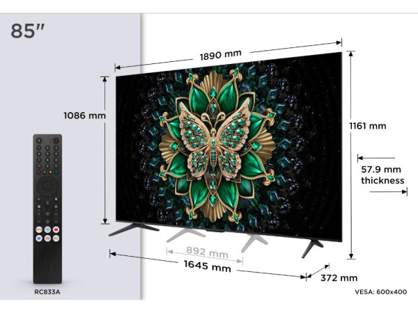 Televizor TCL 85C6K/MiniLED-QLED/85''/4K UHD/144Hz/Google TV/crna (85C6K)