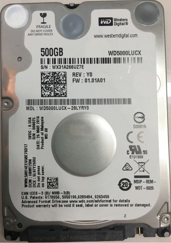 HDD 2.5 500GB WD5000LUCX WD 16MB 5400RPM SATA 7mm
