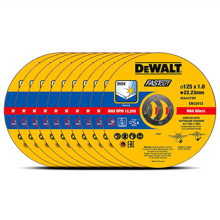 DeWalt – Rezni disk za inox 125x1mm, 10 komada u aluminijumskom pakovanju – DT43972