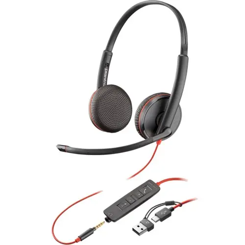 HP Slušalice Poly Blackwire 3225 Stereo USB-C Headset +3.5mm Plug +USB-C, A Adapter, 8X229AA, Crne