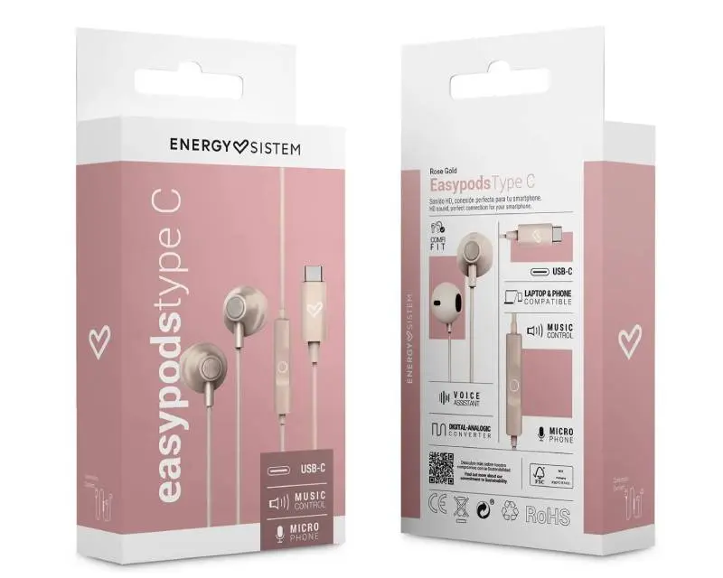 Energy Sistem Slušalice EasyPods M45928, Type C, Rose gold