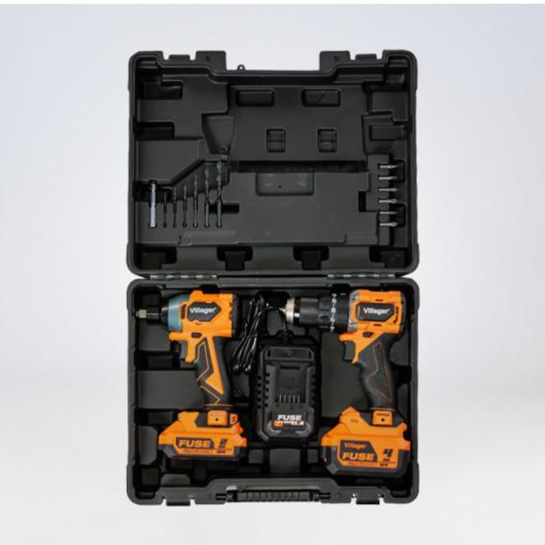 Villager – FUSE set bušilica VLP 5121 + odvrtač VLP 6420, baterija 1×2,0Ah,1×4,0Ah, punjač 2,4A – 088700