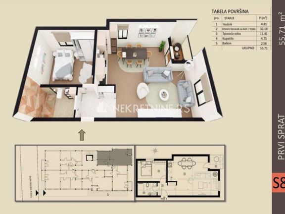 Dvosoban stan u izgradnji, 55,71m², Obrenovac, 91.921€