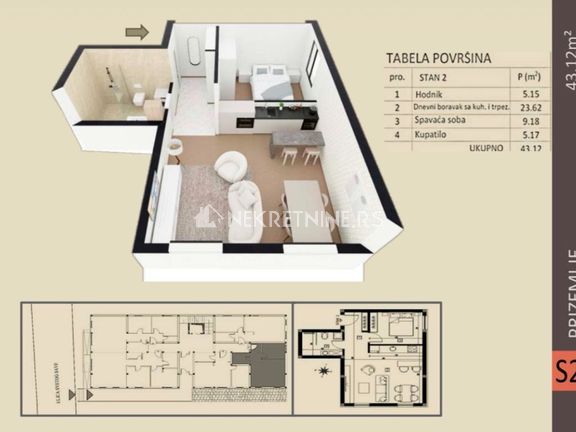 Jednosoban stan u izgradnji, 43,12m², Obrenovac, 71.150€