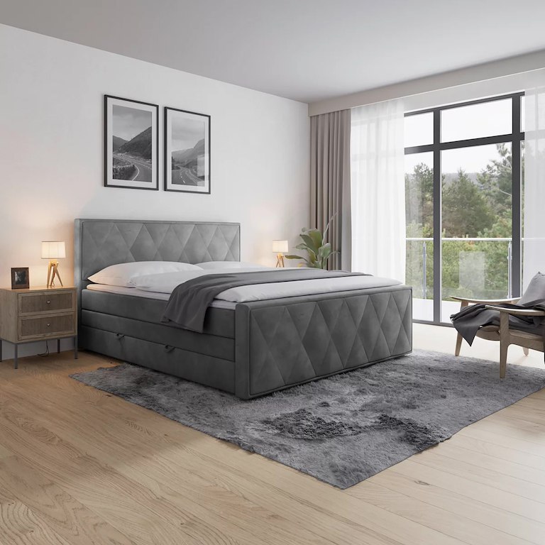BOXSPRING KREVET 180/200 cm svetlosiva