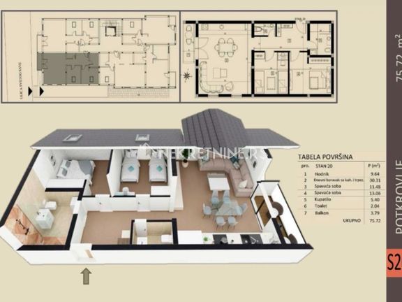 Trosoban stan u izgradnji,75,72m², PK, Obrenovac, 121.152€