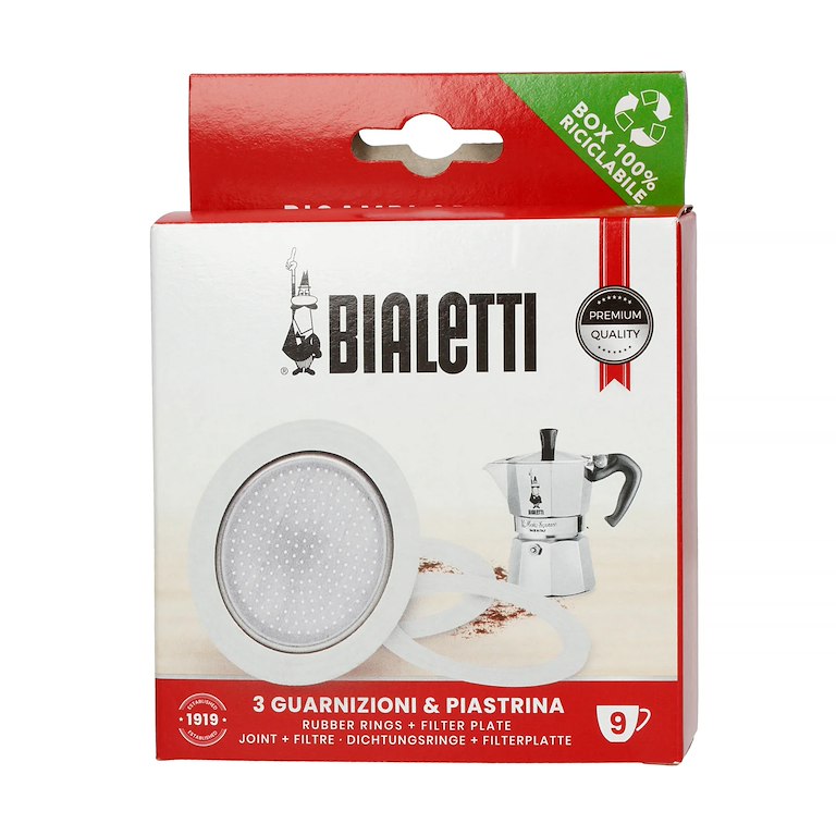 Bialetti rezervni deo Set 3 gumene zaptivke i 1 filter sito za 9 šolj.