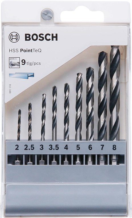 Bosch HSS spiralna burgija PointTeQ 2,0/2.5/3,0/3,5/4,0/5,0/6,0/7,0/8,0 mm sa šestougaonim HEX prihvatom pakovanje 2607002826