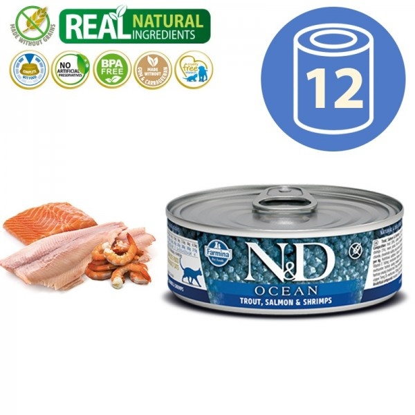 N&D Vlažna hrana Can Cat Ocean Trout&Salmon&Shrimps 80g x 12kom pakovanje