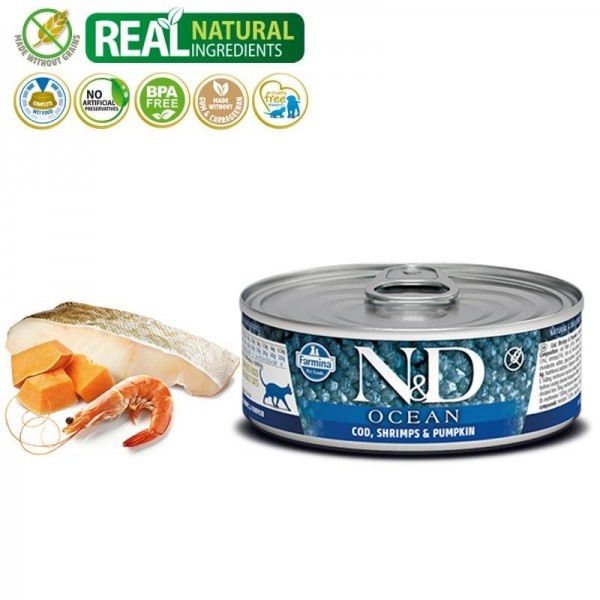 N&D Vlažna hrana konzerva Cat Ocean Codfish&Shrimps&Pumpkin 80g