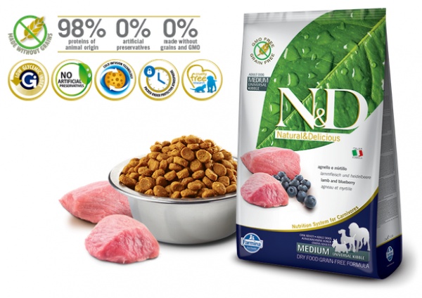 N&D Suva hrana Dog GF Medium Adult Lamb&Blueberr 800g