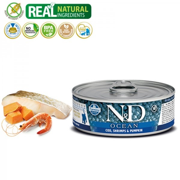 N&D Vlažna hrana konzerva Cat Ocean Kitten Codfish&Shrimps&Pumpkin 80g