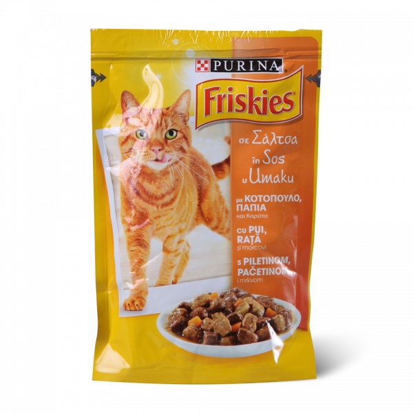 Friskies Delices Vlažna hrana Kesica za mačke Adult s piletinom, pačetinom i šargarepom u sosu 100g