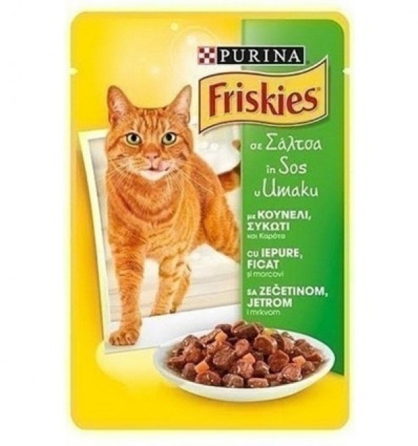 Friskies Delices Vlažna hrana Kesica za mačke Adult sa zečetinom, džigericom i šargarepom u sosu 100g
