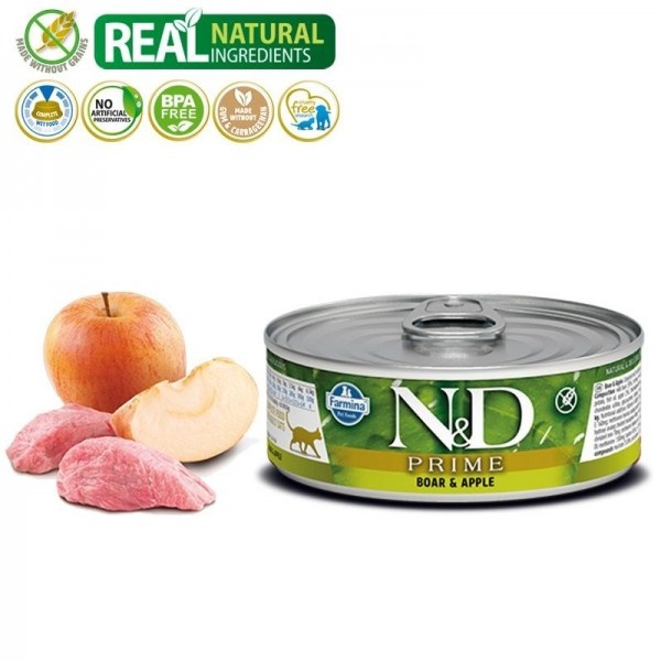 N&D Vlažna hrana konzerva Cat Grain Free Boar&Apple 80g