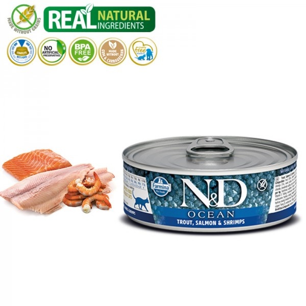 N&D Vlažna hrana konzerva Cat Ocean Trout&Salmon&Shrimps 80g