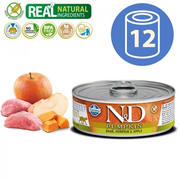 N&D Vlažna hrana Can Cat PM Boar&Pumpkin&Apple 80g x 12kom pakovanje