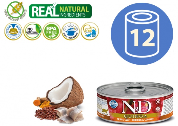 N&D Vlažna hrana Can Cat Quinoa Herring&Coconut 80g x 12kom pakovanje
