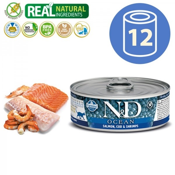 N&D Vlažna hrana Can Cat Ocean Salmon&Codfish&Shrimps 80g x 12kom pakovanje