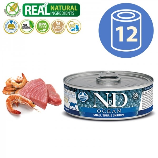 N&D Vlažna hrana Can Cat Ocean Sea Small Tuna&Shrimps 80g x 12kom pakovanje