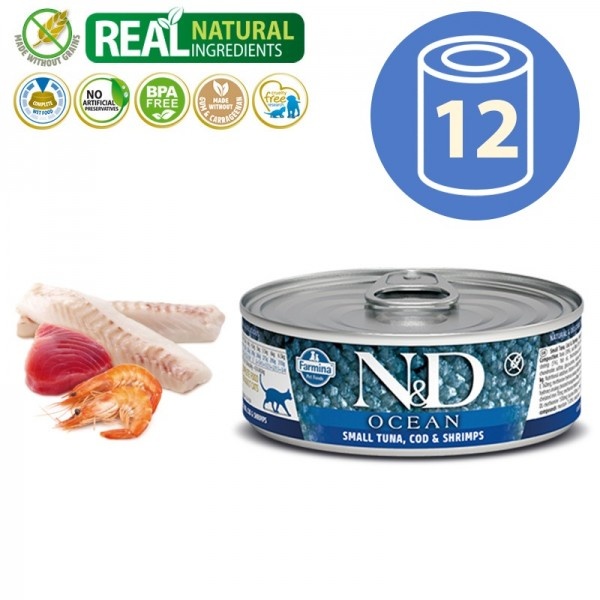 N&D Vlažna hrana Can Cat Ocean Small Tuna&Codfish&Shrimps 80g x 12kom pakovanje