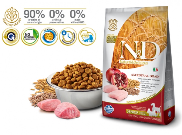 N&D Suva hrana LG Senior Mini and Medium Chicken&Pomegranate 2,5 kg