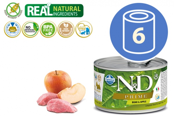 N&D Vlažna hrana Can Dog Prime Mini Boar&Apple 140g x 6 kom pakovanje