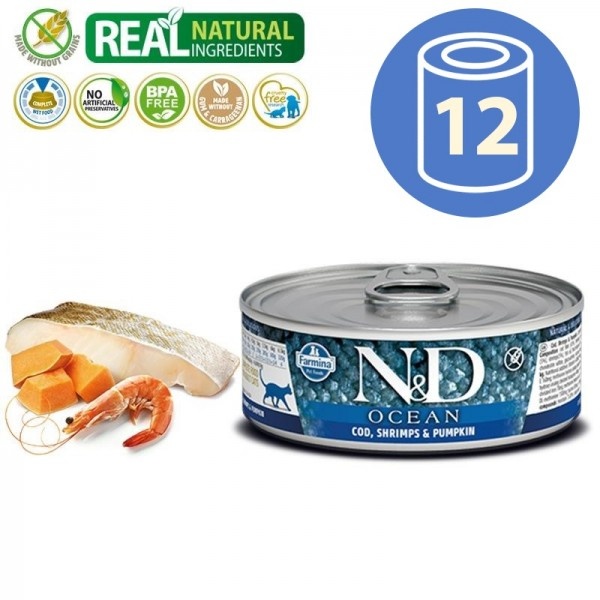 N&D Vlažna hrana Can Cat Ocean Codfish&Shrimps&Pumpkin 80g x 12kom pakovanje