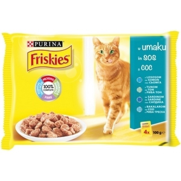 Friskies Multipack Vlažna hrana za mačke Losos/Tuna/Sardina Bakalar - komadići u sosu 4x100g