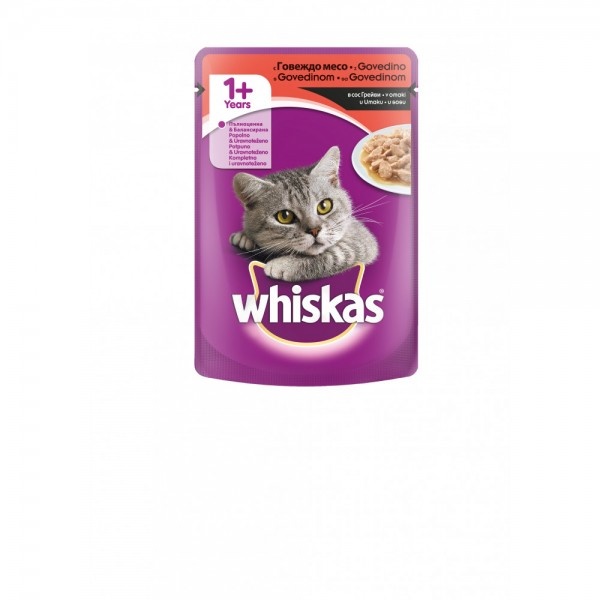 Whiskas Vlažna hrana Kesica za mačke 1+ godina, sa govedinom u sosu 100g
