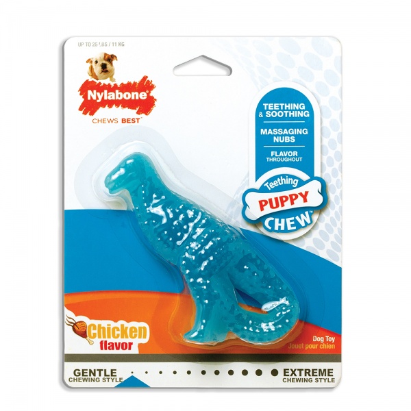 Nylabone Puppy Chew Igračka za žvakanje za štence, za zube u obliku dinosaurusa ukus piletina S