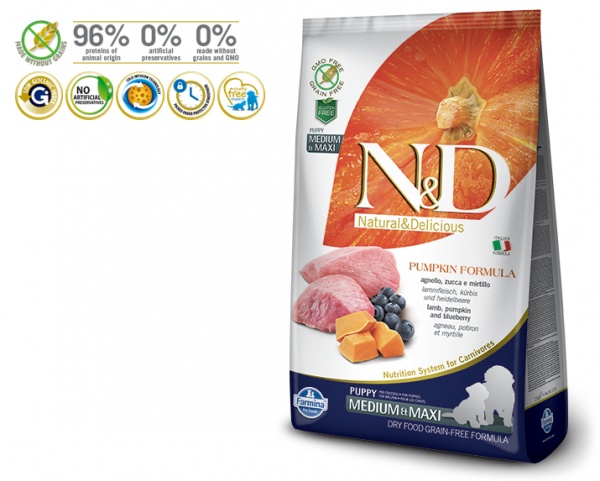 N&D Suva hrana Pumpkin Puppy Medium and Maxi Lamb-Blueberry 2,5 kg